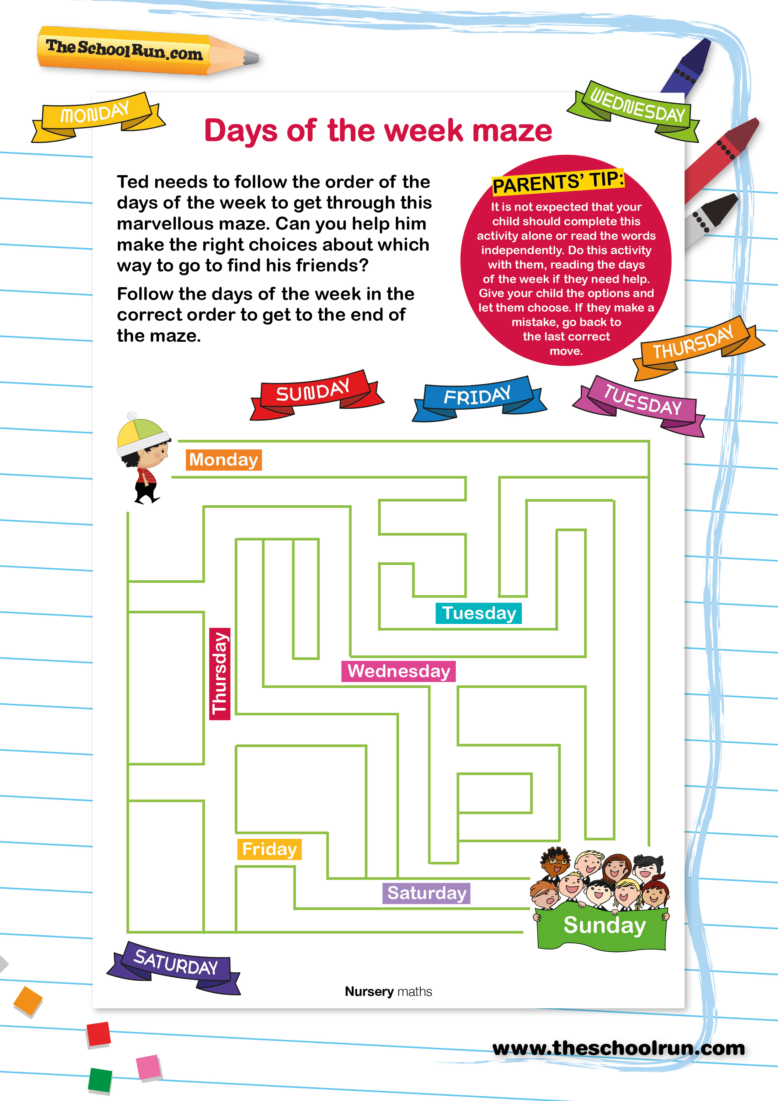 Days of the week maze | Nursery activity Days of the week maze | Nursery activity